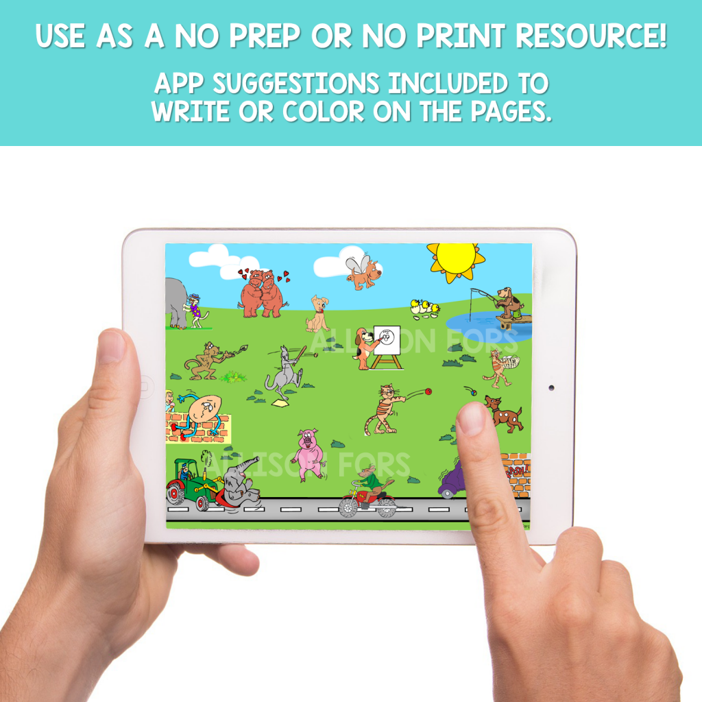 Speech Therapy Language Scene: Verbs Themed | Allison Fors, Inc.