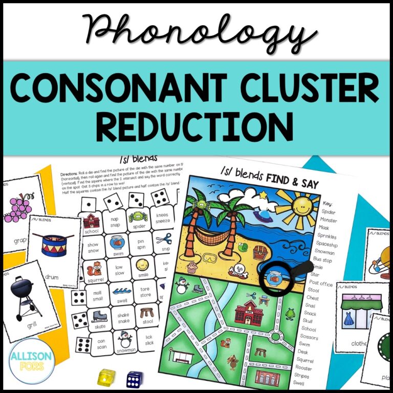 Consonant Cluster Reduction Phonology Activities for Speech Therapy ...