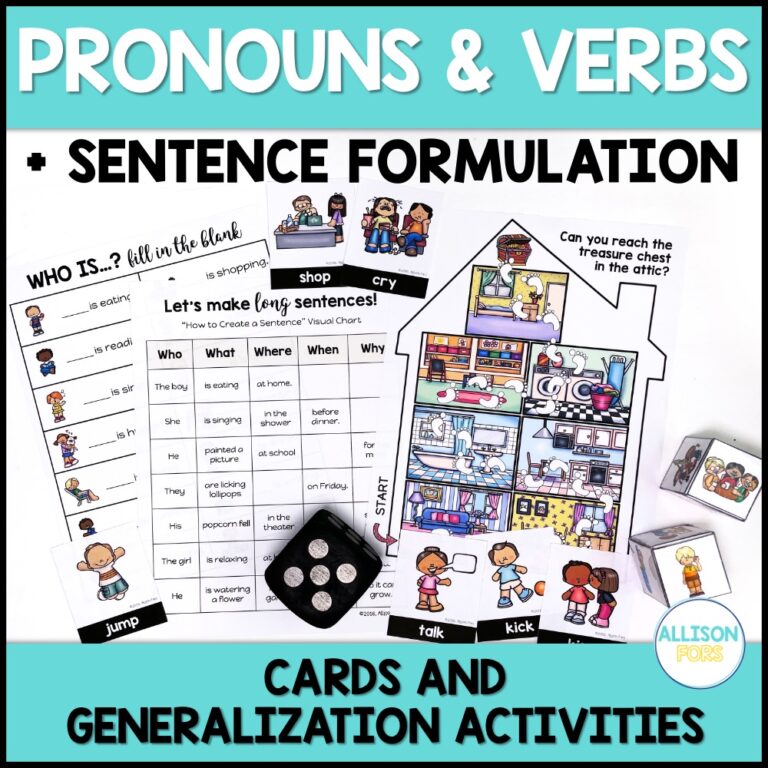 Pronouns Speech Therapy Worksheets - Verbs and Sentence Formulation ...