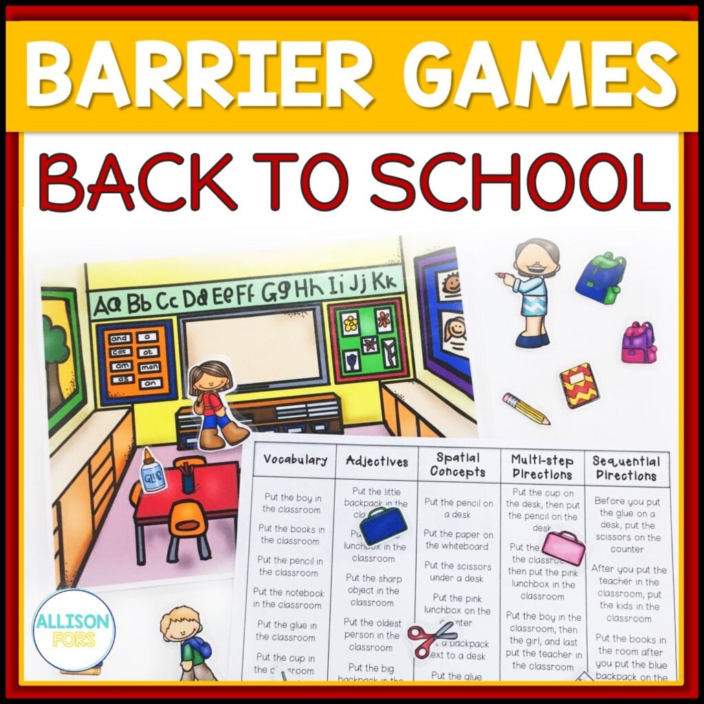 Back to School Barrier Games Speech Therapy - Speaking and Listening ...