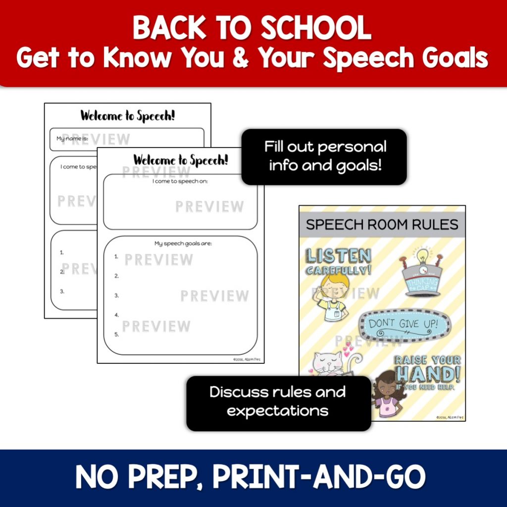 Back to School Speech Therapy Get to Know You & Your Speech Goals NO ...