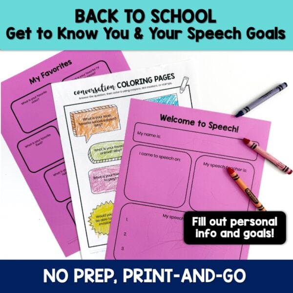 Back to School Speech Therapy Get to Know You & Your Speech Goals NO ...