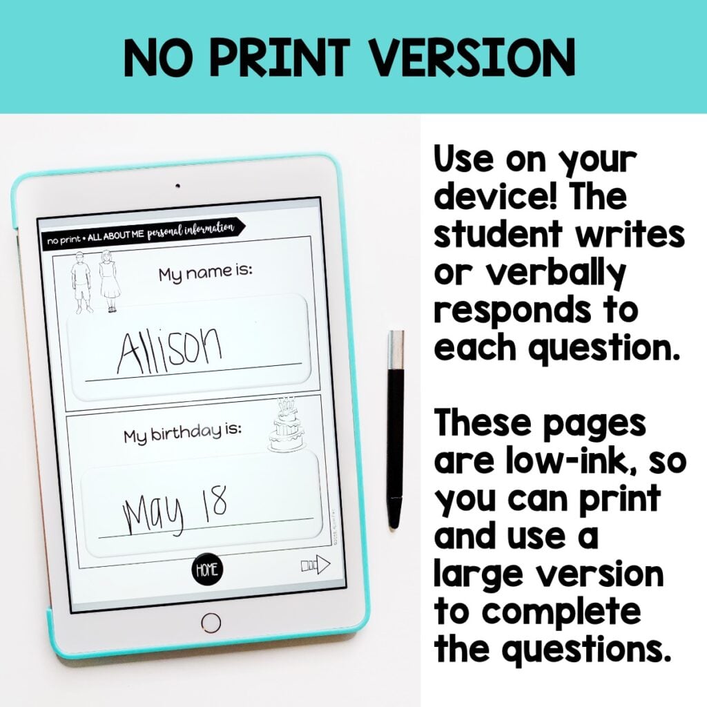 All About Me Personal Information Life Skills - Digital and Printable ...