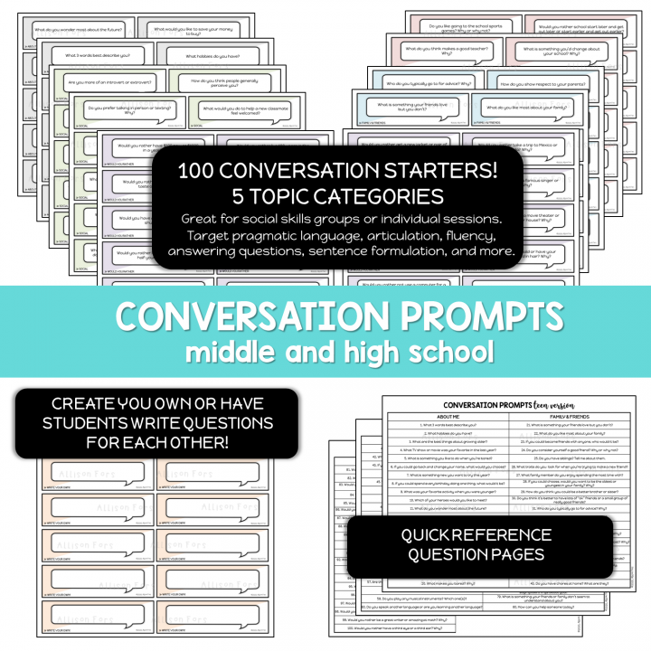 Conversation Starters Speech Therapy TEEN Printable and Digital Ice ...