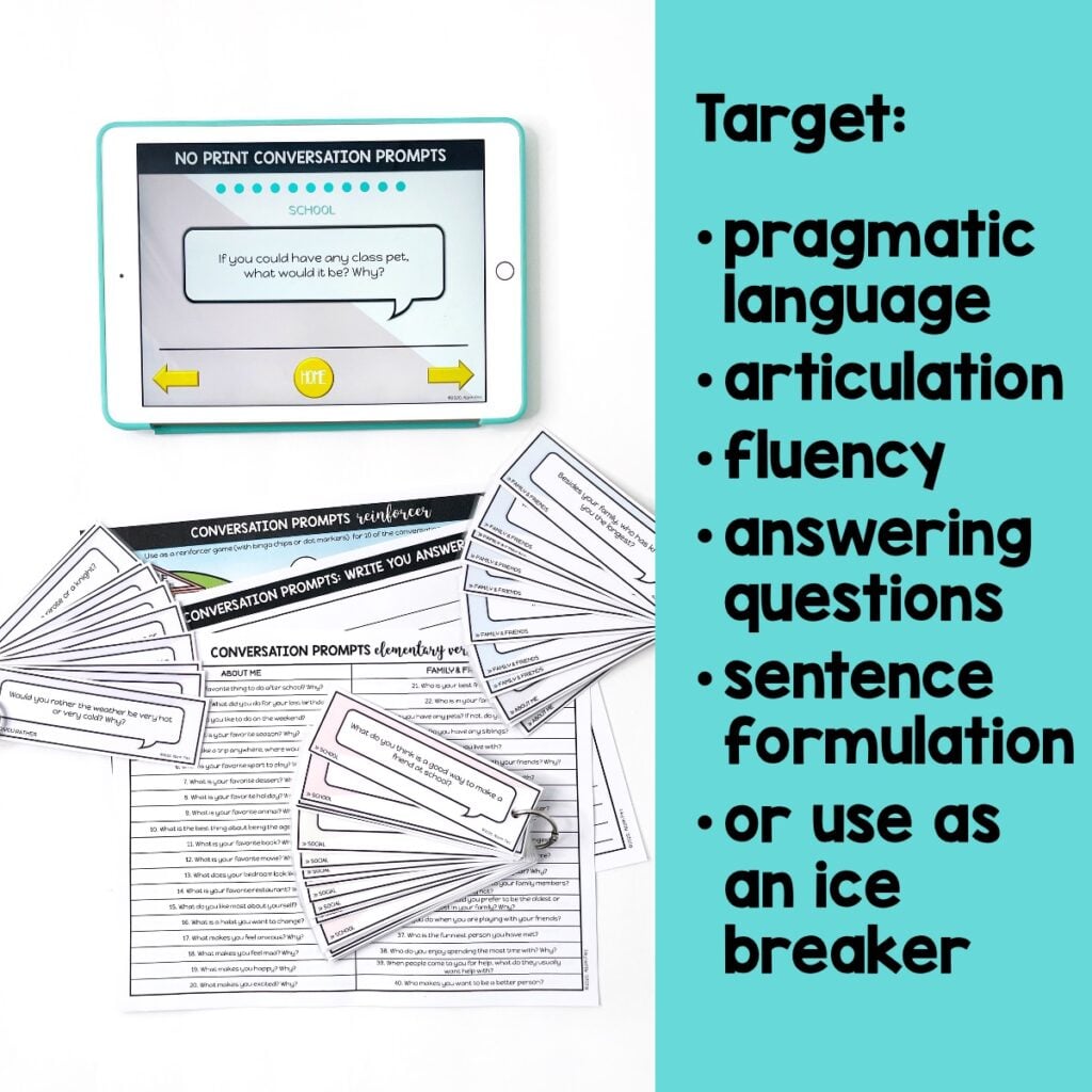 Conversation Starters Speech Therapy TEEN Printable and Digital Ice ...