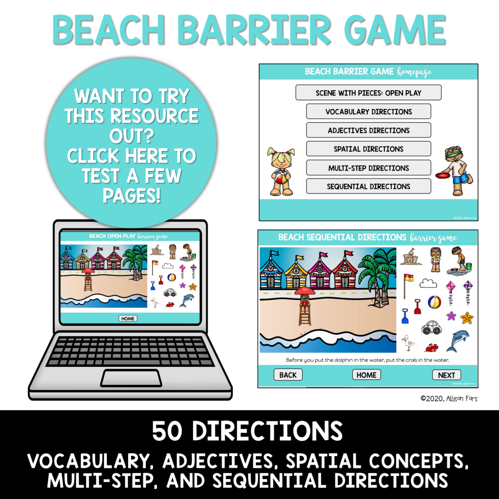Beach Barrier Game BOOM Cards™️ Speech Therapy - Speaking and Listening ...