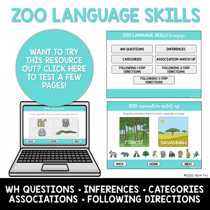 Zoo Language Activities BOOM Cards™️ Speech Therapy Digital Activities ...