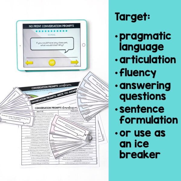 Conversation Starters BUNDLE Speech Therapy Printable and Digital Ice ...