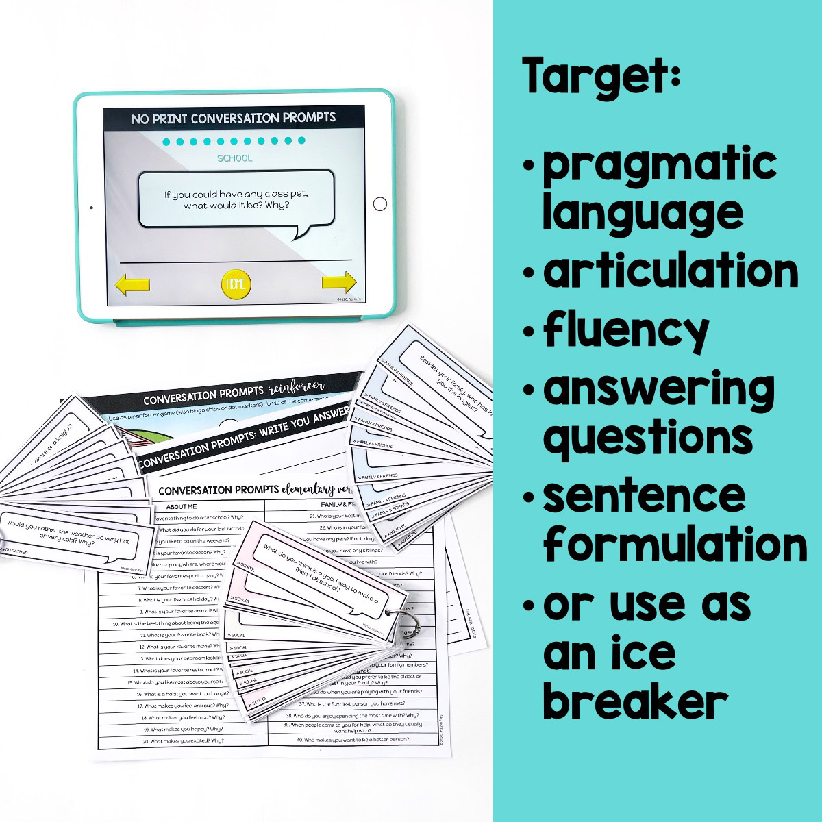 Conversation Starters BUNDLE Speech Therapy Printable and Digital Ice ...