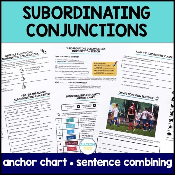 Subordinating Conjunctions - Compound Sentences Worksheets