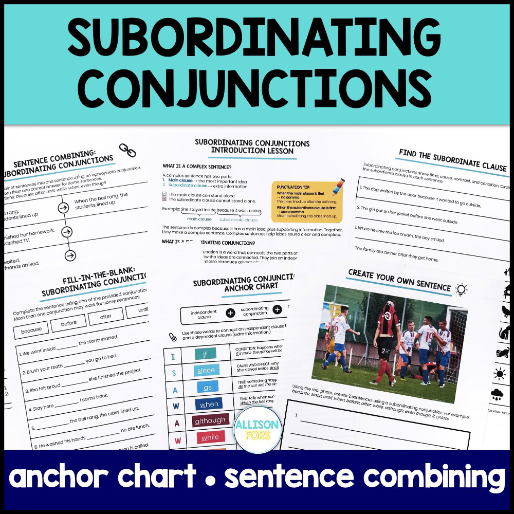 Subordinating Conjunctions - Compound Sentences Worksheets